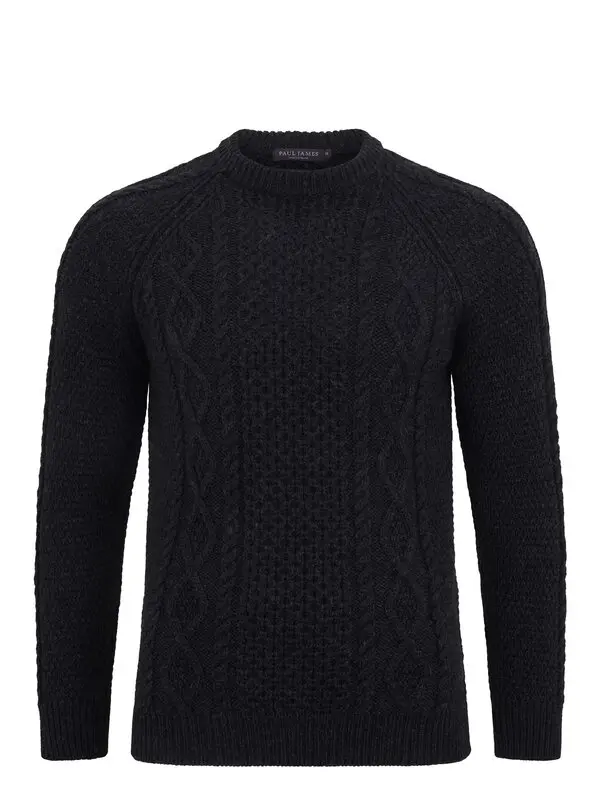 PAUL JAMES KNITWEAR Chunky Merino Wool Fisherman's Jumper - Black
