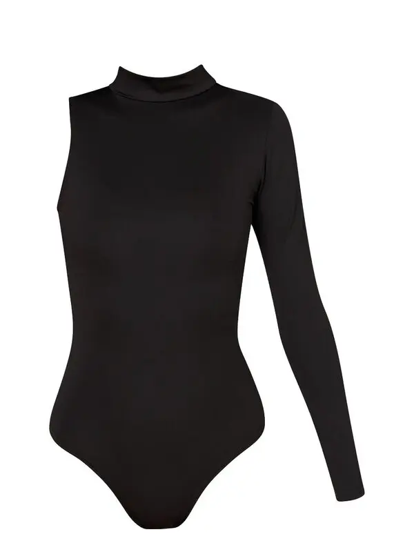 LIA ARAM Asymmetrical Long-sleeved Bodysuit - Black
