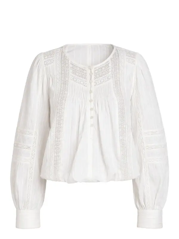 ROSE & NANCY Amy Lace Pintuck Embroidery Blouse - White