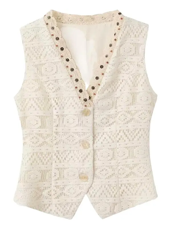 WJY STUDIO LONDON Lace Cut Out Vest - White