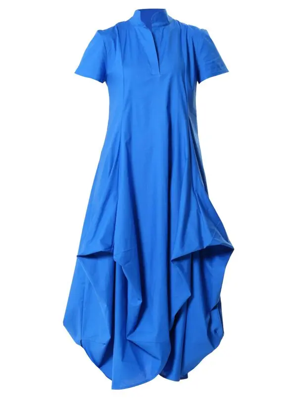METAMORPHOZA Asymmetric Collared A-line Dress - Blue