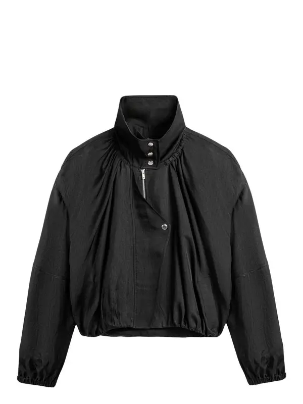 NOCTURNE High-neck Gathered Jacket - Black
