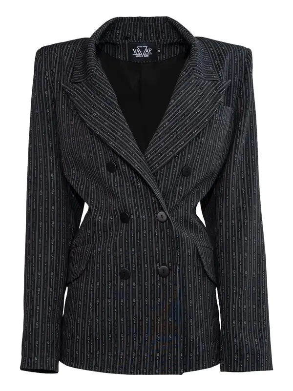 VAZAF Pinstripe Structured Blazer - Black/white