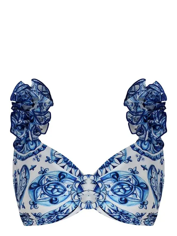 NUR KARAATA Ruffled Sleeve Top - Blue