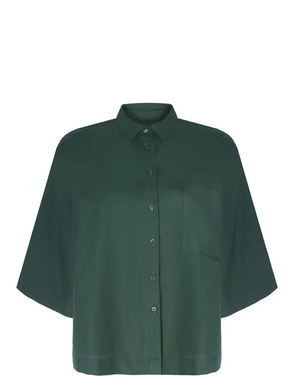 YORSTRULY Oversized Cropped Poplin Shirt - Green
