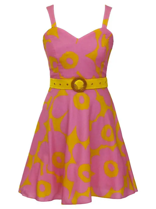 RICHA SHARMA Floral Fit And Flare Dress With Belt - Pink/yellow