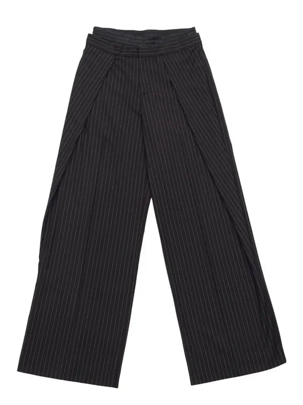 CIRCULAR PATH Pinstripe Wide Leg Pant - Black