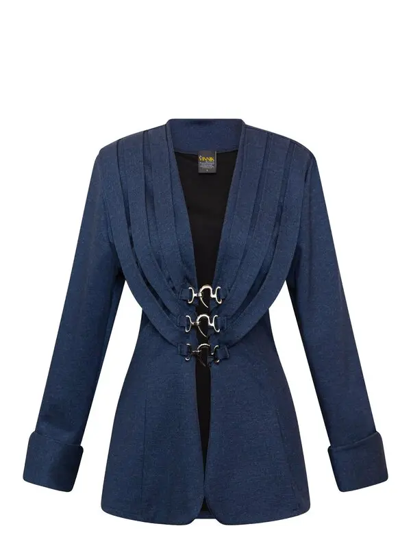 BYVINNIK Ponte Knit Blazer With Layered Lapel Strips - Blue/black