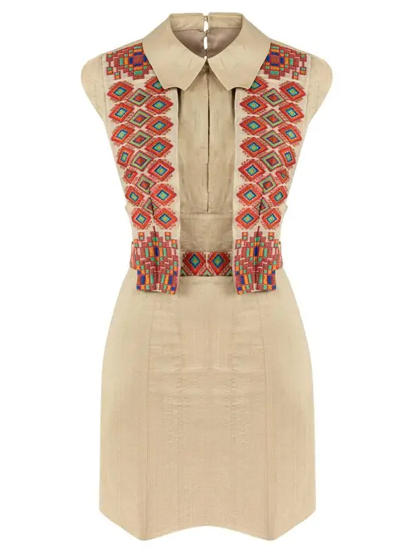 SAINT ONES Herita Embroidered Silk Dress - White