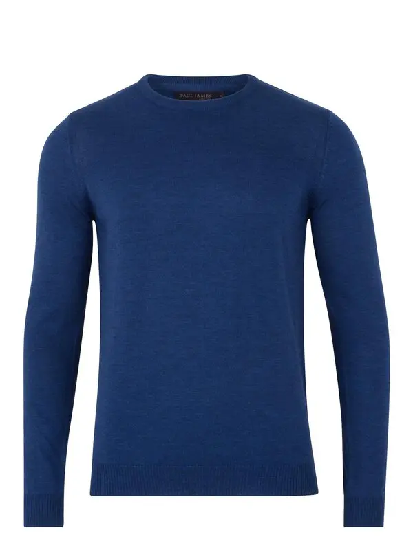 PAUL JAMES KNITWEAR Extra Fine Merino Wool Callington Crew Neck Jumper - Blue