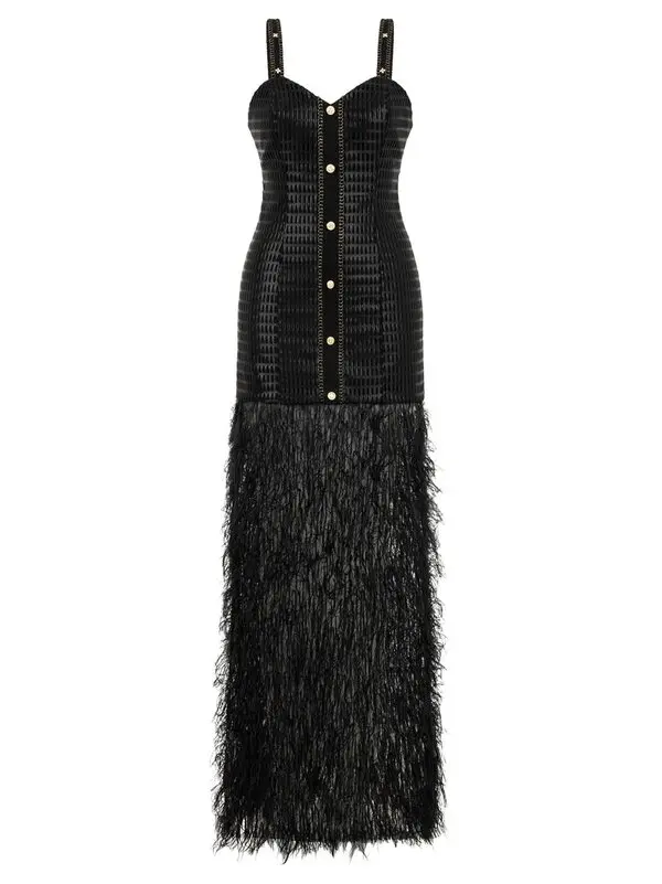 SAINT ONES Pluma Feathered Midi Dress - Black