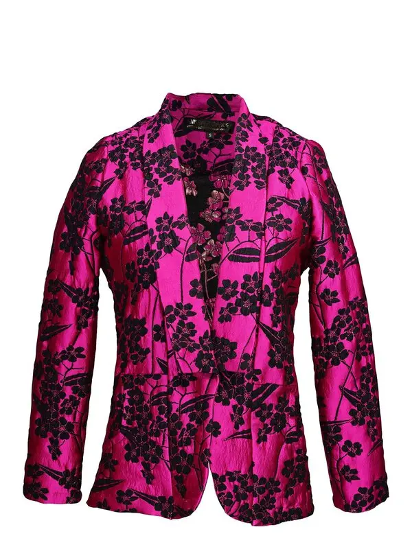 JENNAFER GRACE Floral Jacquard Shawl Collar Blazer - Black/pink