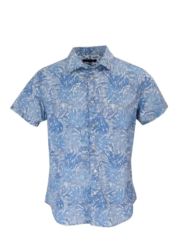 LORDS OF HARLECH Blue / White / Grey Scott Coral Shadow Shirt In Ivory - Blue/white/grey