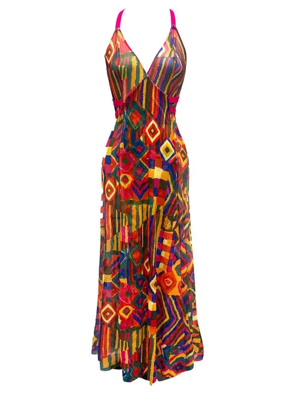 CAROL COELHO Cuzco Printed Mesh Gown - Yellow