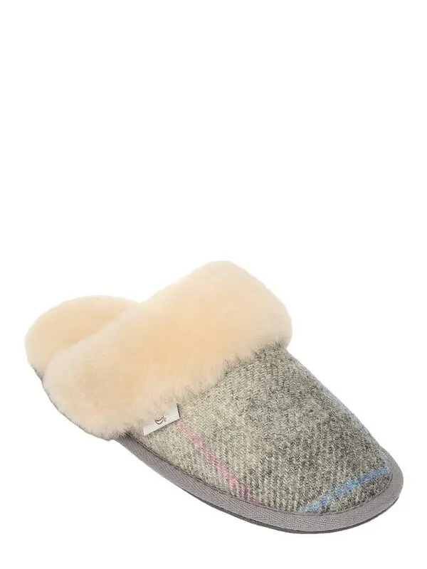 BEDROOM ATHLETICS Harris Tweed Sheepskin Lined Mule Slippers - Grey