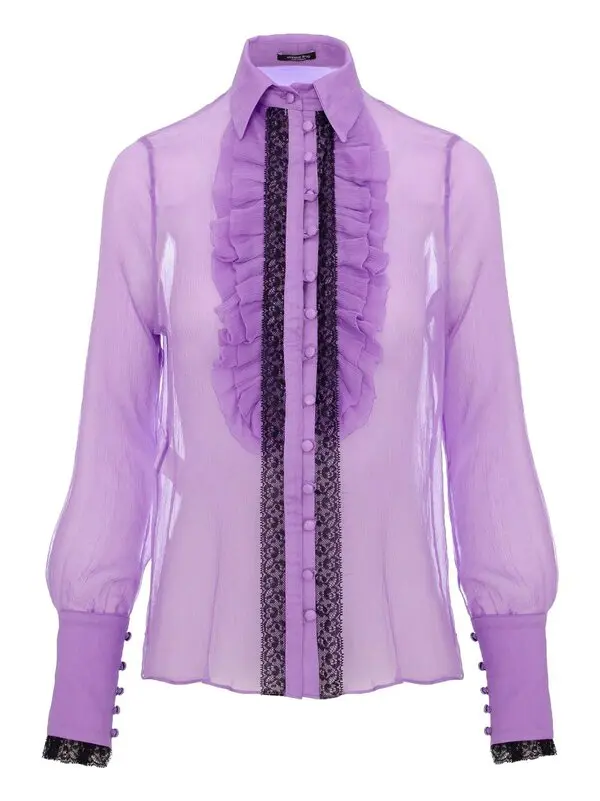 AVENUE N°29 Silk Ruffle Button-down Shirt - Purple