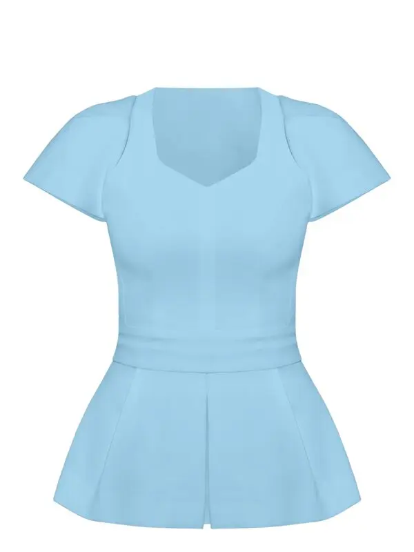 TIA DORRAINE Short-sleeved Fitted Top With Sweetheart Neckline - Blue