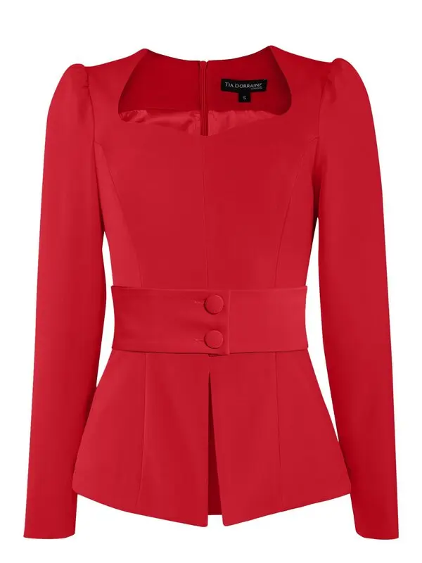 TIA DORRAINE Fitted Sweetheart Blouse - Red