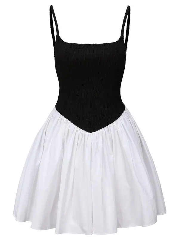 NUAJE NUAJE Bianca Smocked Ballerina Mini Dress - Black/white