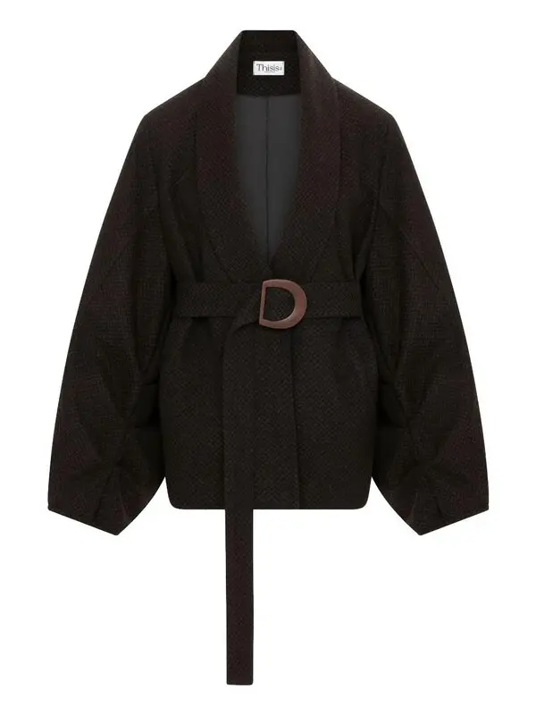 THISISU COLLECTION Textured Coat With Belt - Brown
