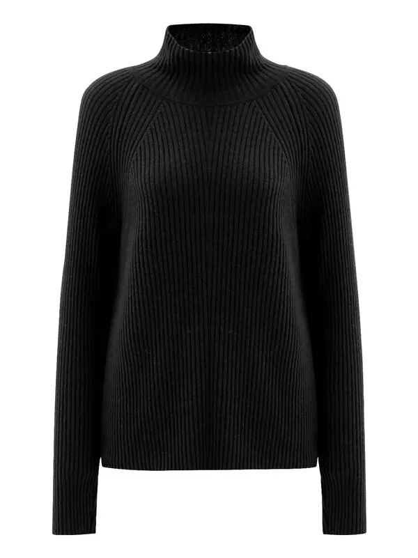 PERALUNA High Mock Neck Cashmere Blend Ribbed Knit Pullover - Black