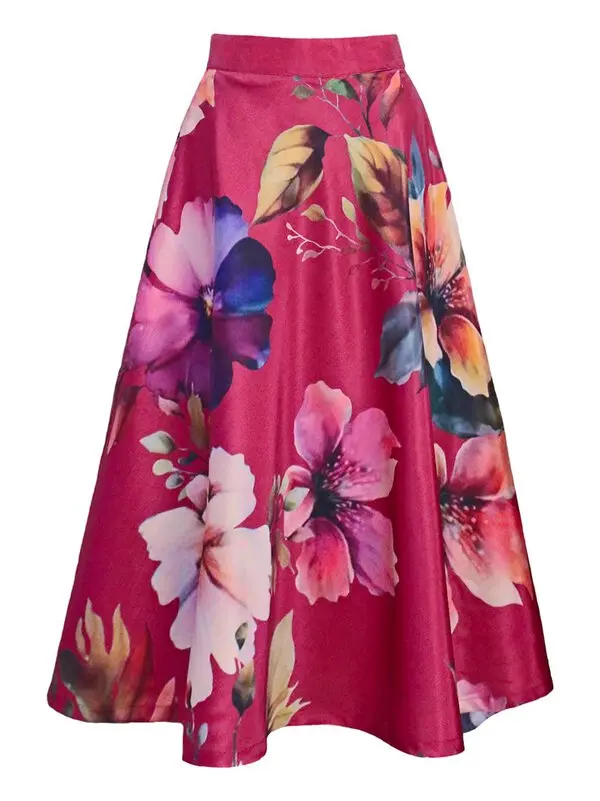 RICHA SHARMA Floral Silk Midi Skirt - Pink