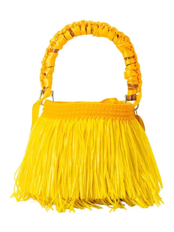 SPEIRA Bucket Raffia Fringe Bag - Yellow