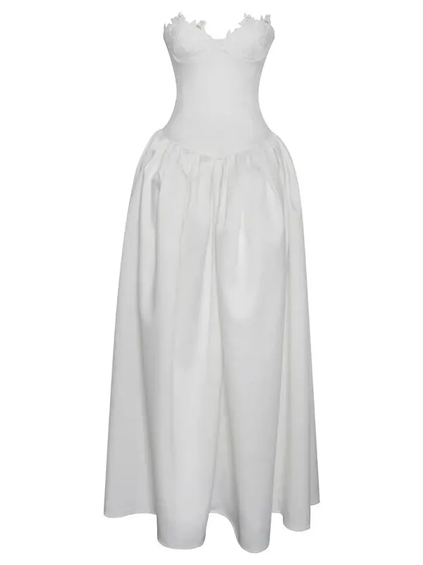 MISS CIRCLE NEW YORK Naila Lace Trim Strapless Drop Waist Gown - White