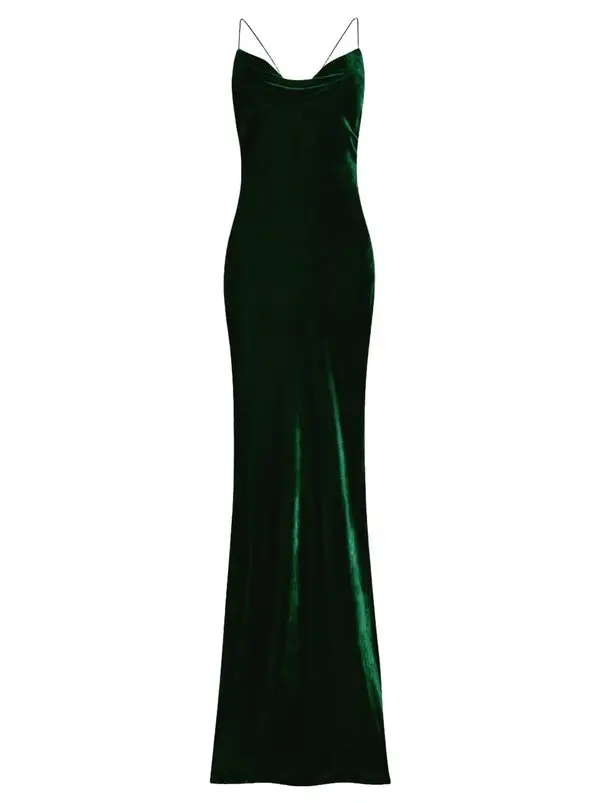 PRETTY ECCENTRIC Siren Silk Velvet Maxi Dress - Green