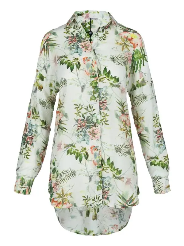 OH!ZUZA NIGHT&DAY Oversized Botanical Print Shirt - Green