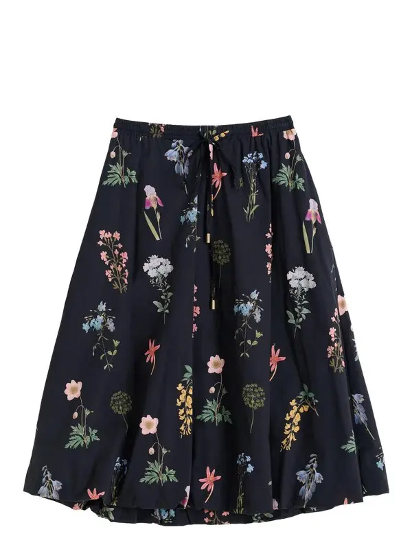 LOUCHE Dixie Flower Press Print Balloon Hem Midi Skirt - Blue