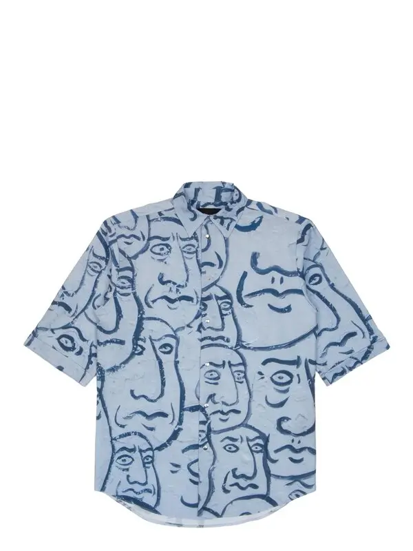 MYSIMPLICATED Short Sleeve Shirt In With Faces Design Recycled Fabric - Blue