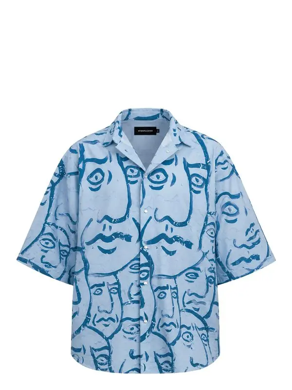 MYSIMPLICATED Short Sleeve Shirt In With Faces Design Recycled Fabric - Blue