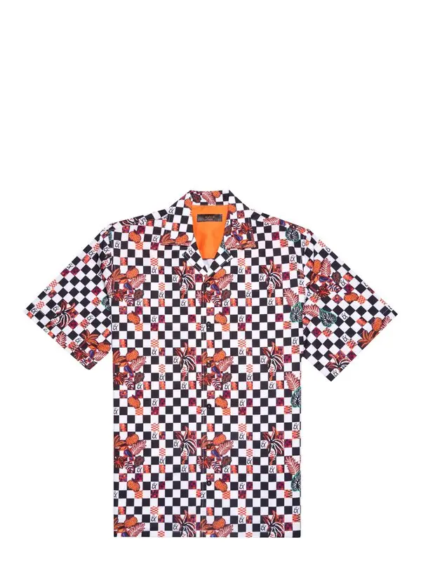 EIGHT X Black / White / Red Checkered Plants Short Sleeve Button Up Shirt - Black/white/red