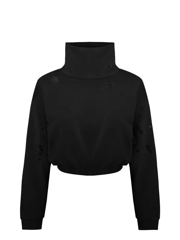 PCFG Destroyed High Neck Sweatshirt - Black