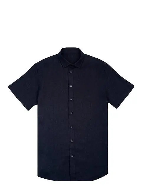 EIGHT X 100% Linen Button Short Sleeve Button Down Shirt Navy - Blue