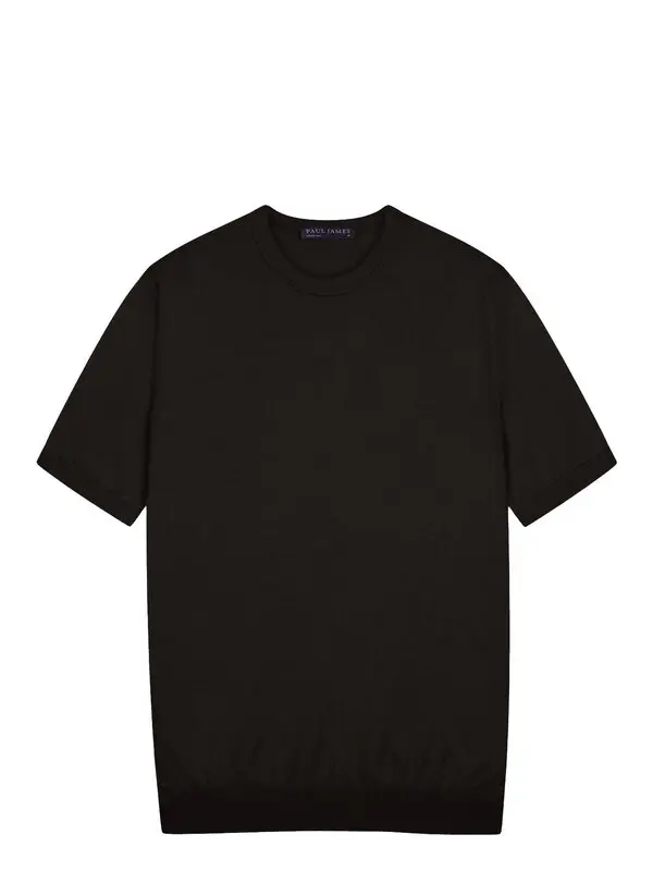 PAUL JAMES KNITWEAR Superfine Merino Wool And Silk Short Sleeve Jumper - Black