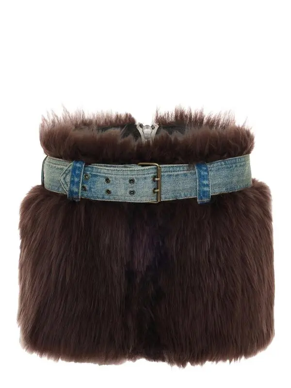 MAISON SEL Belted Mini Skirt - Brown