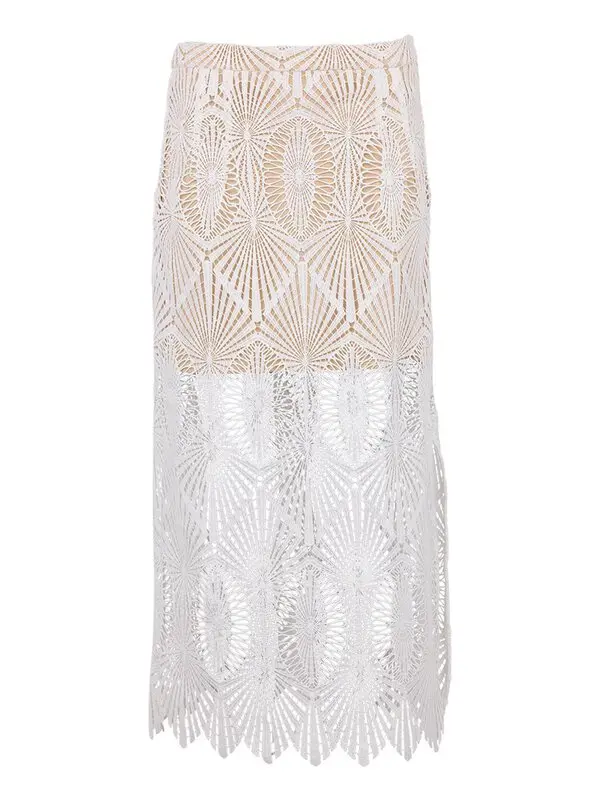 ZETAYE Maxine Deco Lace Midi Pencil Skirt - White