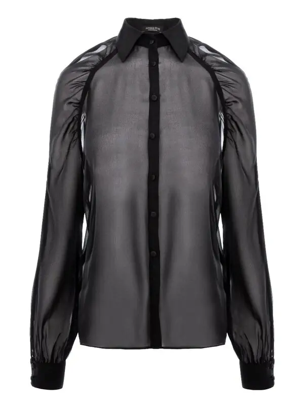 AVENUE N°29 Gathered Raglan Sleeve Silk Shirt - Black