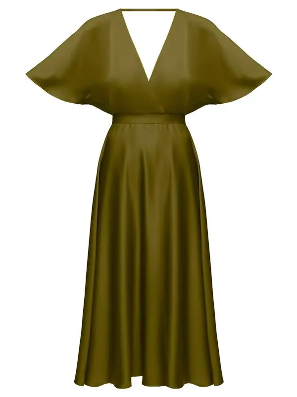 UNDRESS Sonya Midi Cocktail Dress With Butterfly Sleeves - Green