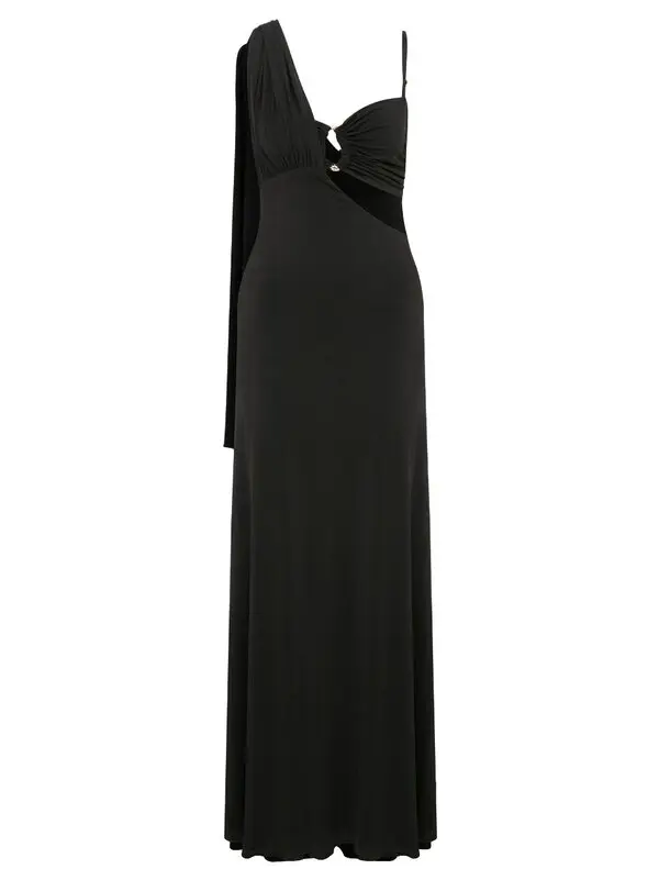 NAZLI CEREN Grace Jersey Asymmetric Long Dress - Black