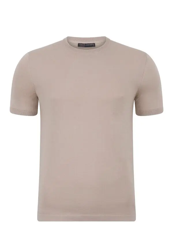 PAUL JAMES KNITWEAR Neutrals / Ultra-fine Cotton Hugo Knitted T-shirt Linen - Brown