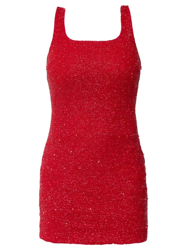 SELF-ADORE Hand-beaded Embellished Mini Dress - Red