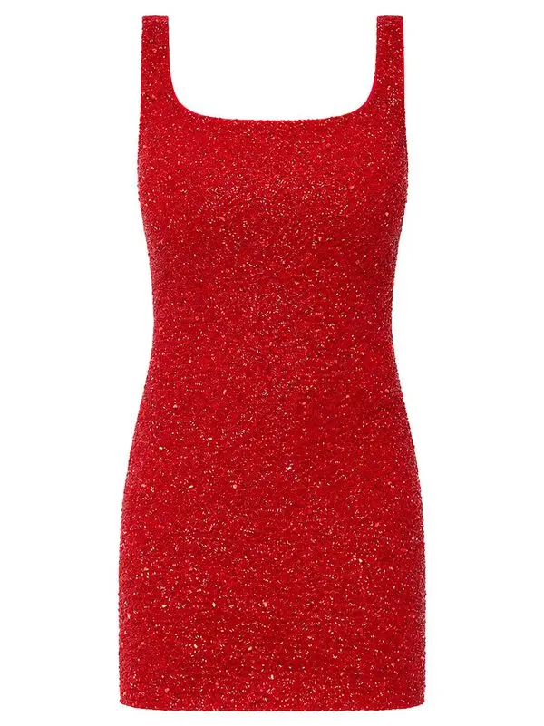 SELF-ADORE Hand-beaded Embellished Mini Dress - Red