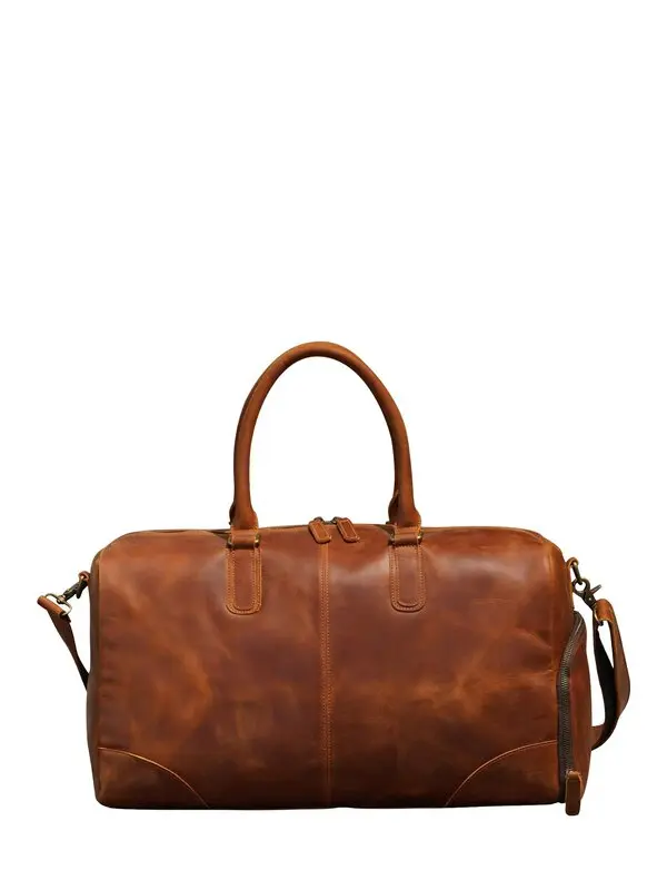 TOURI Genuine Leather Gym Bag With Shoe Storage - Brown