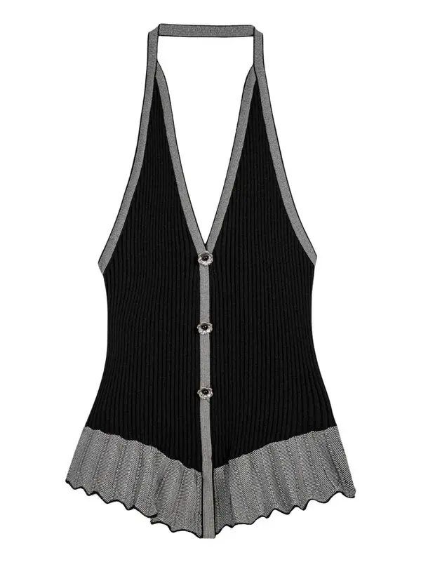 NOCTURNE Halter Ribbed Knit Top - Black