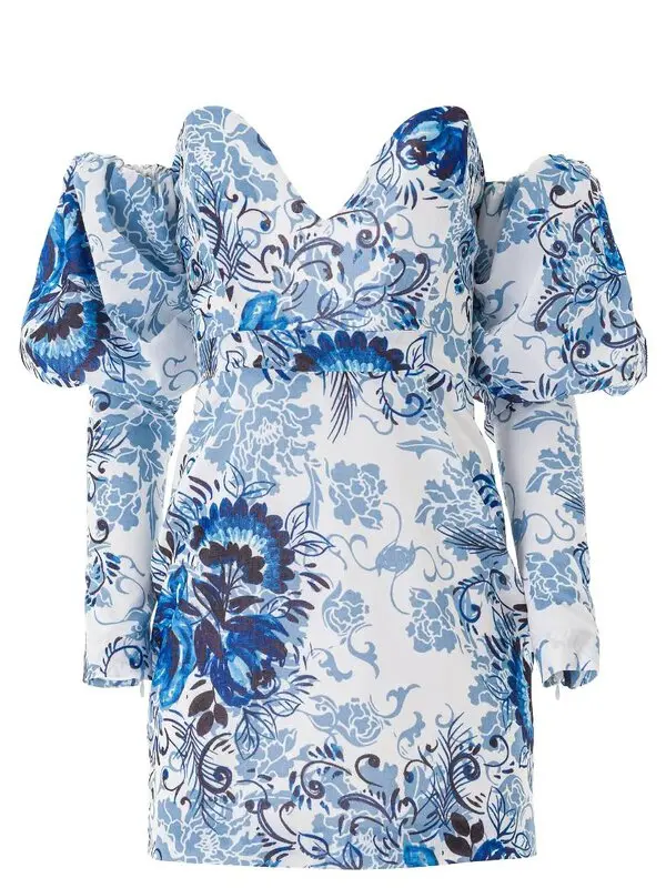 LITA COUTURE Puff Sleeve Floral Mini Dress - Blue