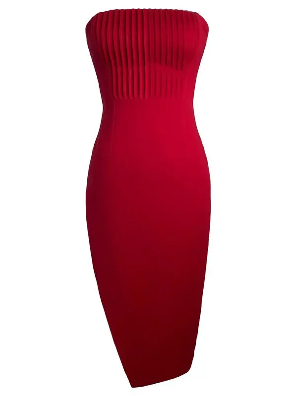 SOLGO ATELIER Leiya Strapless Pintuck Corset Dress - Red