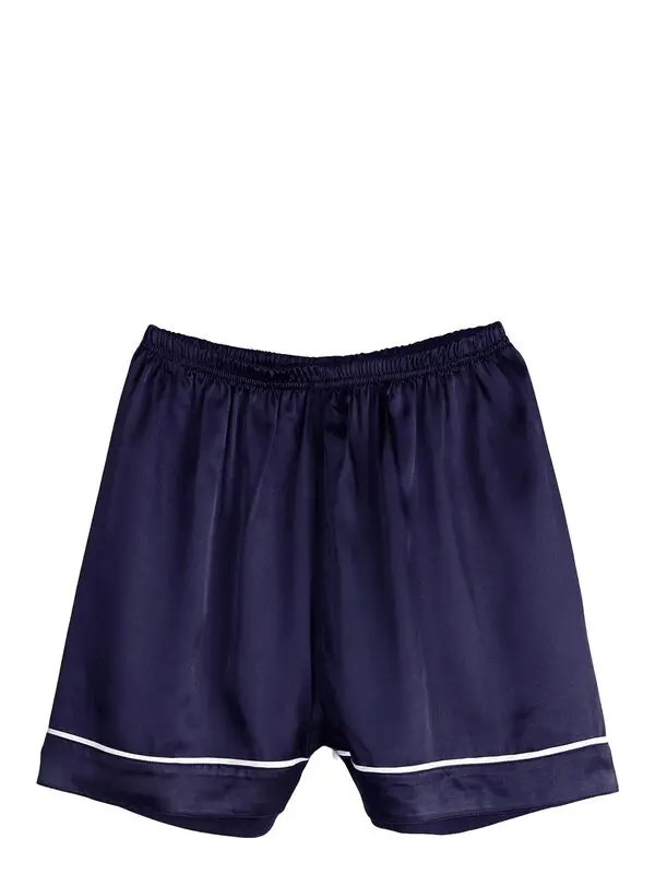NOBLESSE OBLIGE Piped Satin Pajama Shorts - Blue